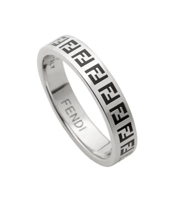 Fendi Ff Slim Band Ring - Black And Silver