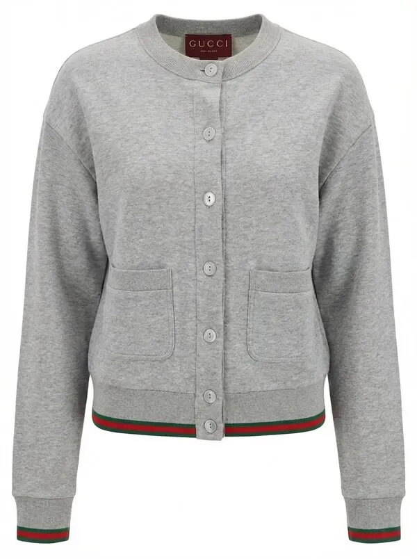 Gucci Cotton Jersey Cardigan With Web Detail