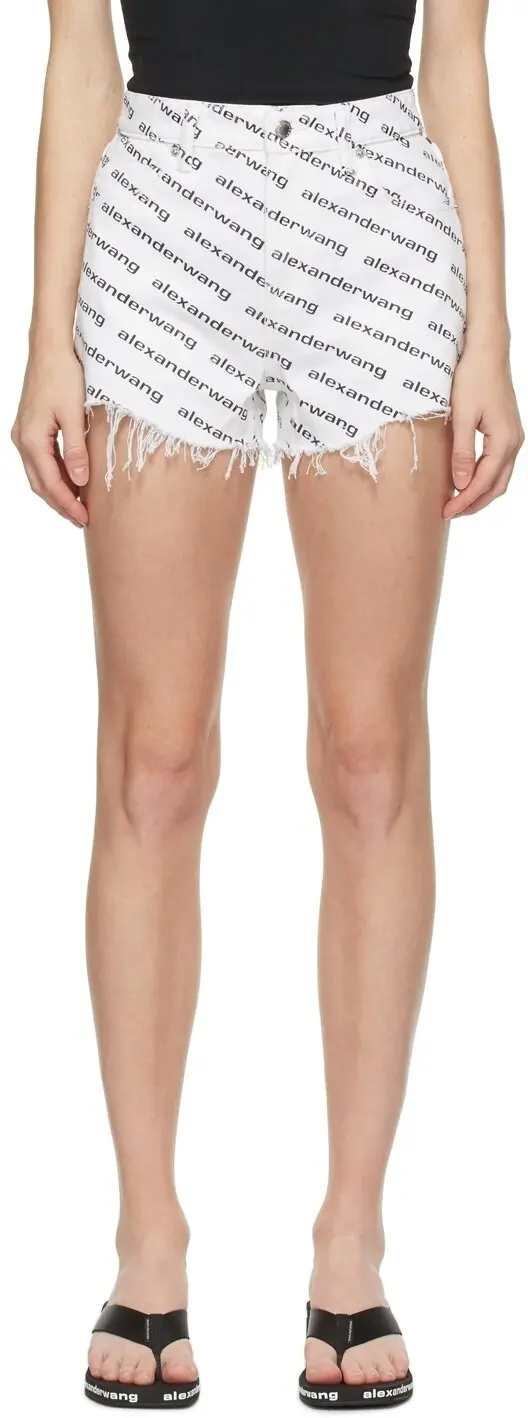 Alexander Wang Logo Print Denim Shorts