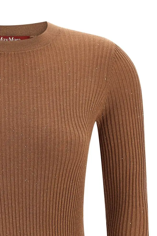 Max Mara Marabu Crewneck Ribbed Jumper With Micro-sequins - Brown