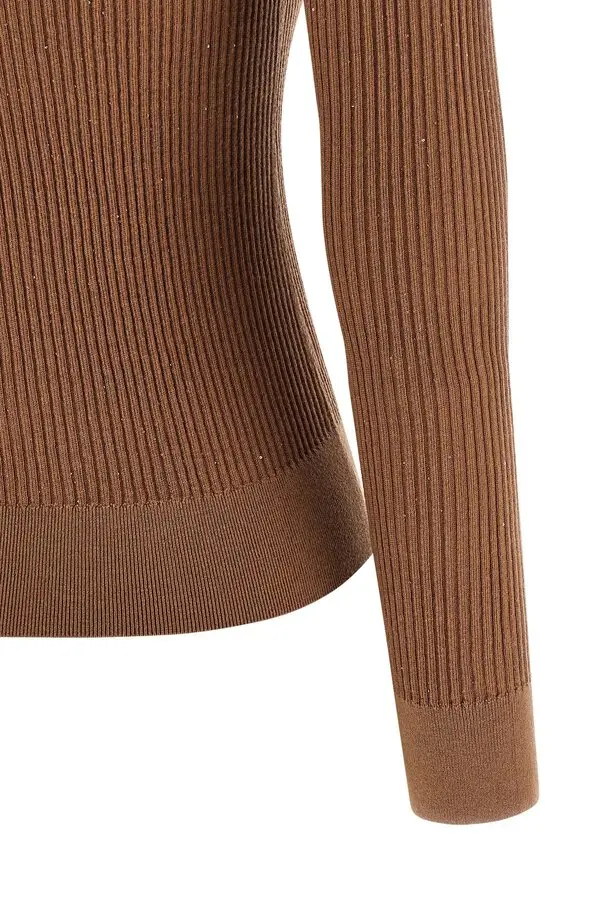 Max Mara Marabu Crewneck Ribbed Jumper With Micro-sequins - Brown