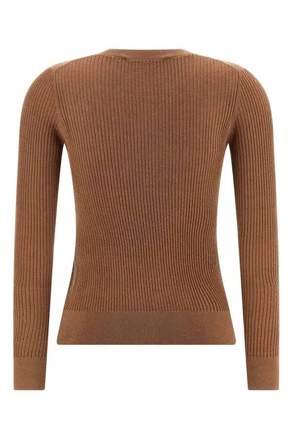 Max Mara Marabu Crewneck Ribbed Jumper With Micro-sequins - Brown