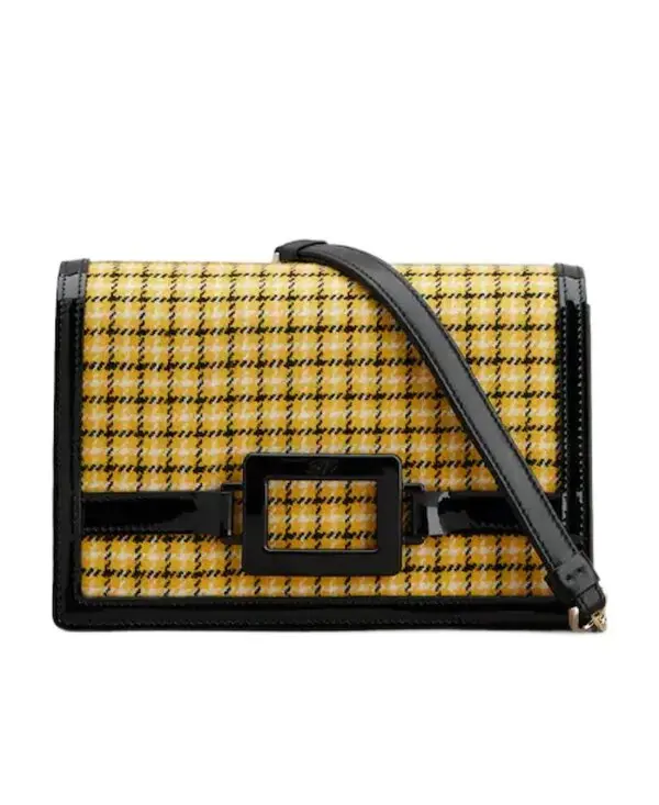 ROGER VIVIER Checked Foldover Clutch Bag - Black