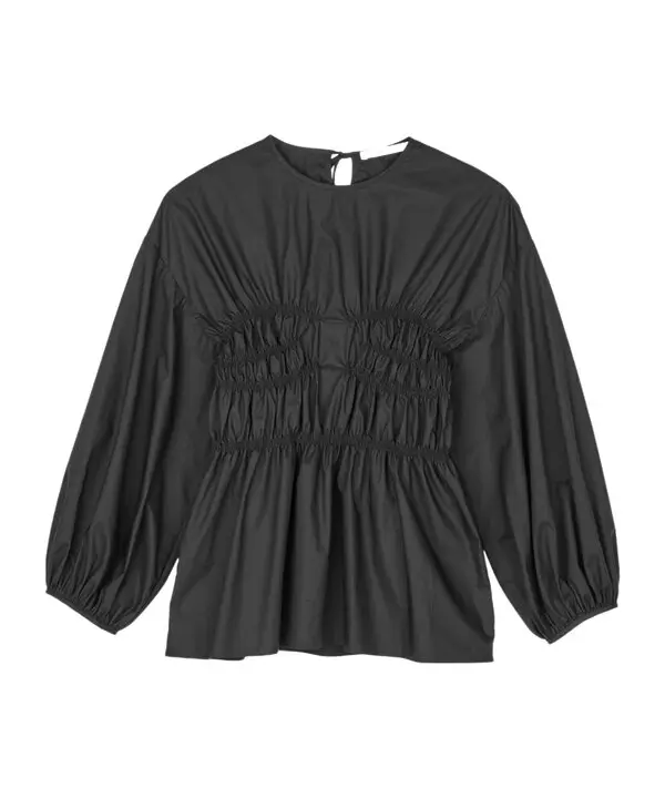 Cecilie Bahnsen Round Neck Long Sleeve T-shirt With Pleated Details