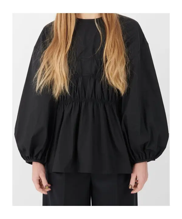 Cecilie Bahnsen Round Neck Long Sleeve T-shirt With Pleated Details