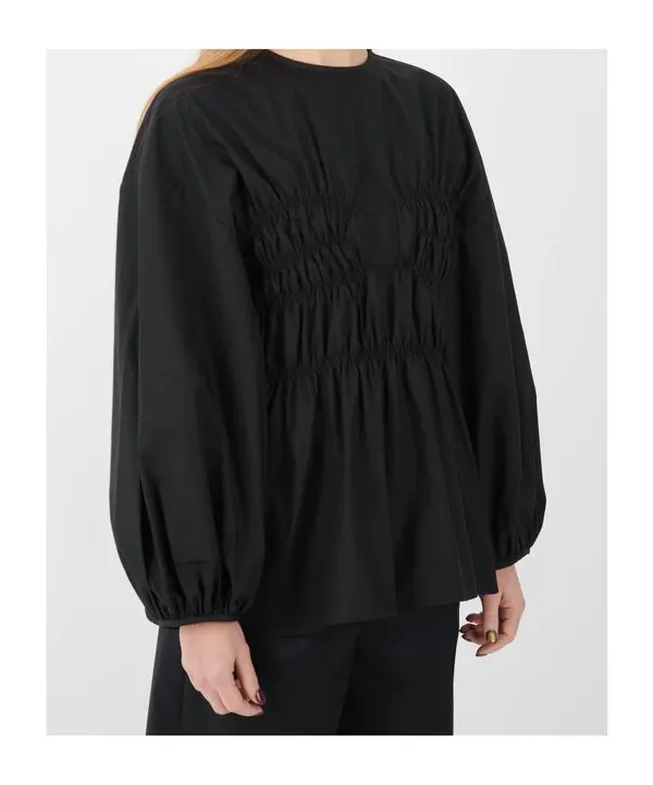 Cecilie Bahnsen Round Neck Long Sleeve T-shirt With Pleated Details