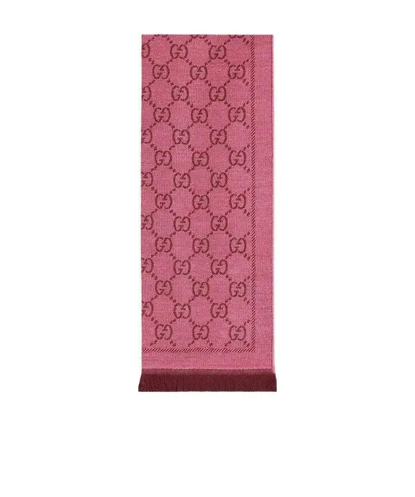 Gucci Gg Jacquard Pattern Knitted Scarf - Pink