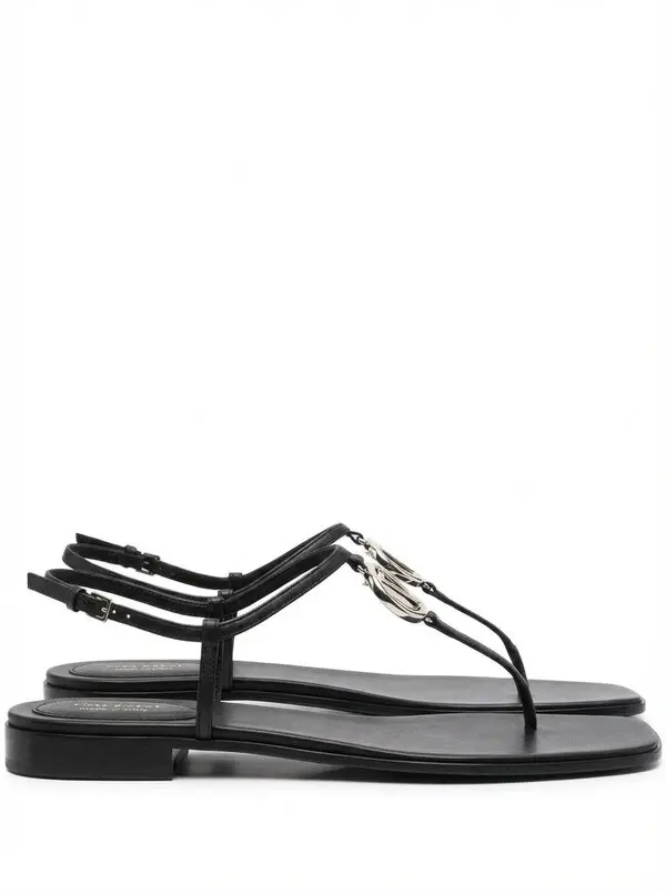 Gucci Logo Plaque Thong Sandals - Black