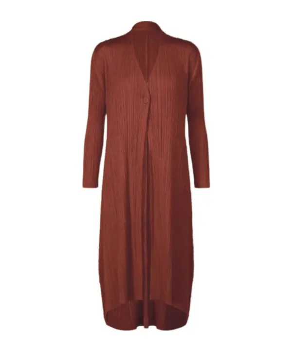 Issey Miyake October Pleated Coat - Reddish Brown