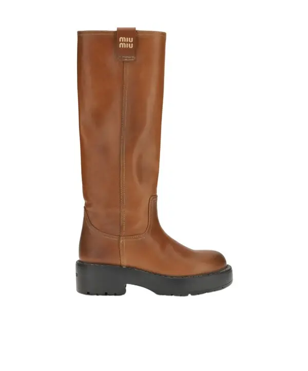 Miu Miu 55mm Platform Lug-sole Knee-high Boots - Brown
