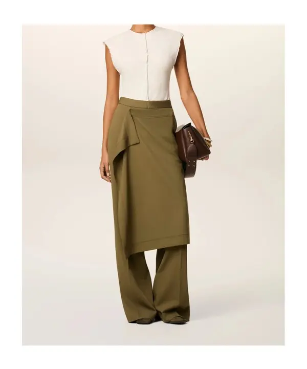 AMI Paris Front Panel Wide Leg Trousers - Green