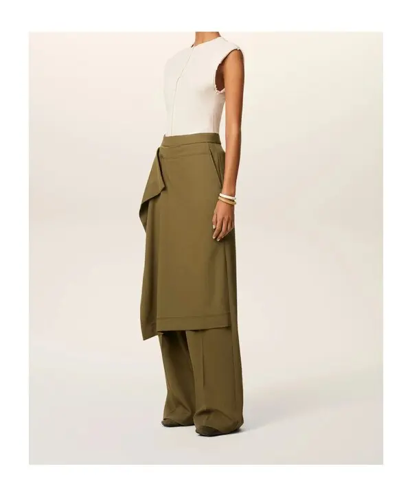 AMI Paris Front Panel Wide Leg Trousers - Green