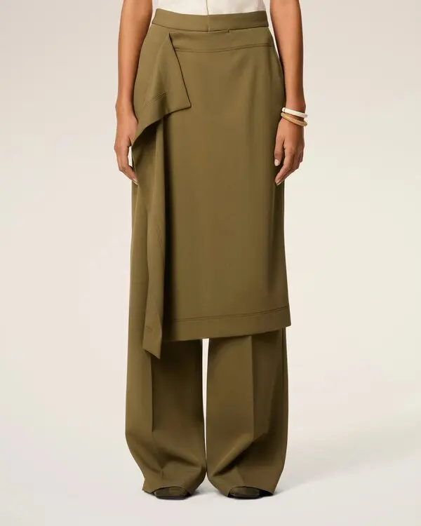 AMI Paris Front Panel Wide Leg Trousers - Green