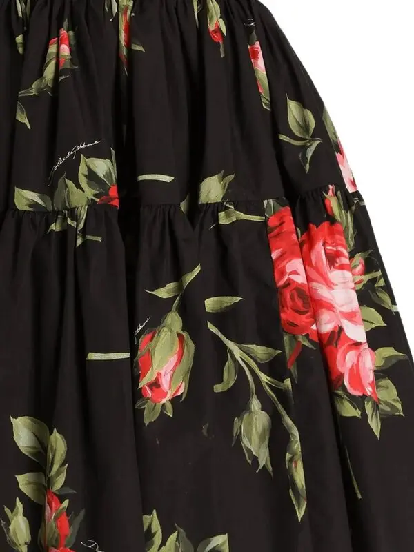 Dolce & Gabbana Rose Bouquet Printed Tiered Mini Skirt - Black