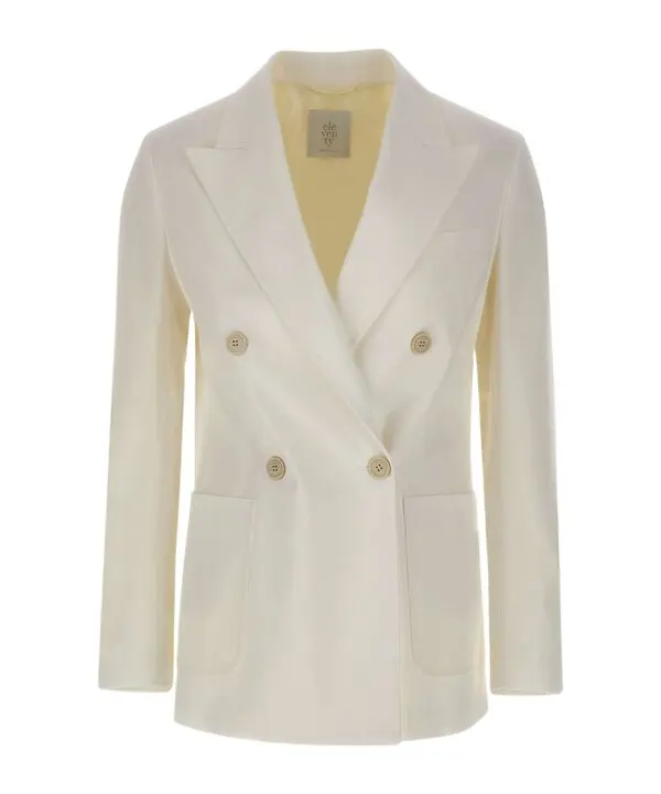 Eleventy Double-breasted Peak-lapel Blazer - White
