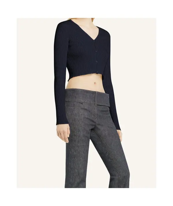 COURREGES Cropped Fine-ribbed Cardigan With Logo Detail