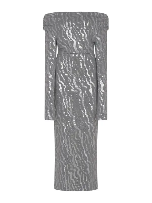 ROTATE BY BIRGER CHRISTENSEN Sequin Midi Dress With Long Sleeves And Back Slits