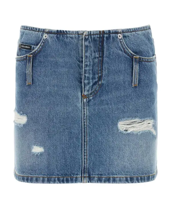 Dolce & Gabbana Dolce Gabbana Distressed Mini Denim Skirt - Blue