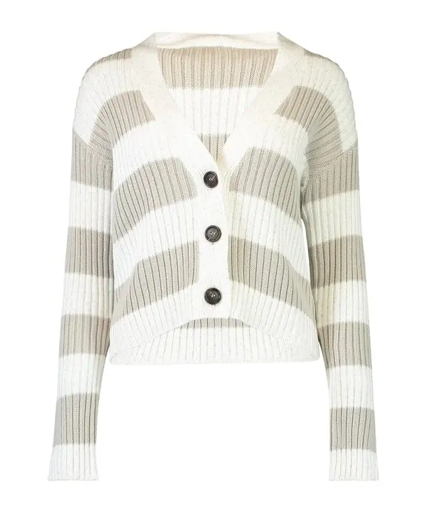 Brunello Cucinelli Striped Ribbed-knit Cardigan - Light-colored