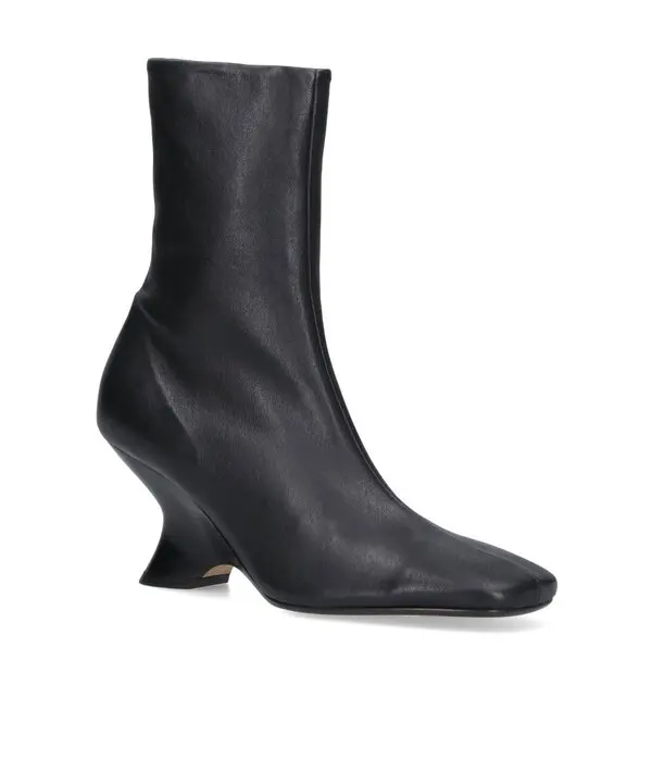 Dries Van Noten Square Toe Ankle Boots With Shaped Heel And Side Zip - Black