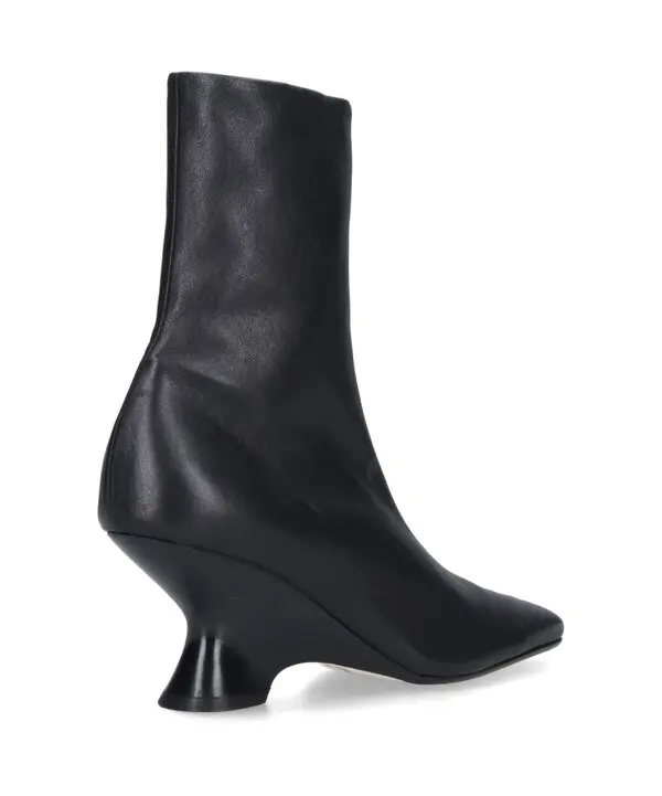 Dries Van Noten Square Toe Ankle Boots With Shaped Heel And Side Zip - Black