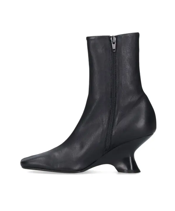 Dries Van Noten Square Toe Ankle Boots With Shaped Heel And Side Zip - Black