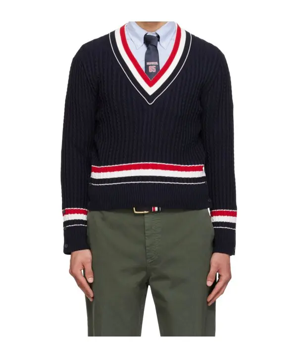 Thom Browne Rwb Intarsia-knit V-neck Jumper