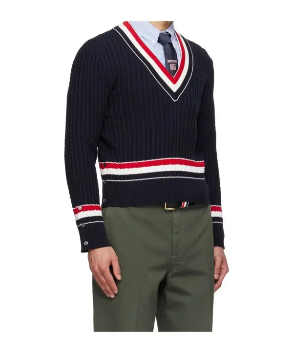 Thom Browne Rwb Intarsia-knit V-neck Jumper