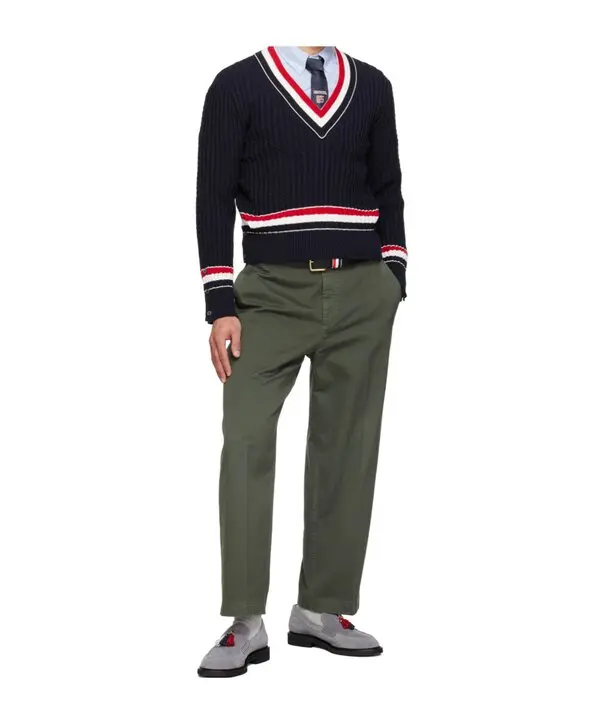 Thom Browne Rwb Intarsia-knit V-neck Jumper