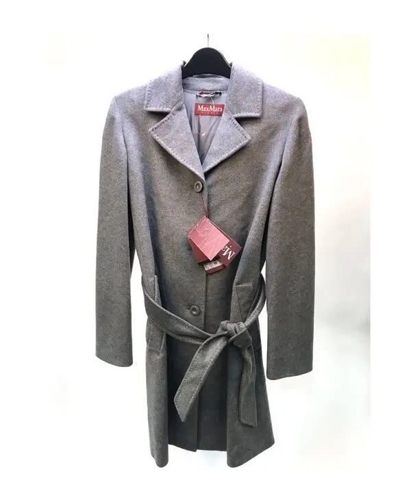 Max Mara Long-sleeved Belted Coat - Gray