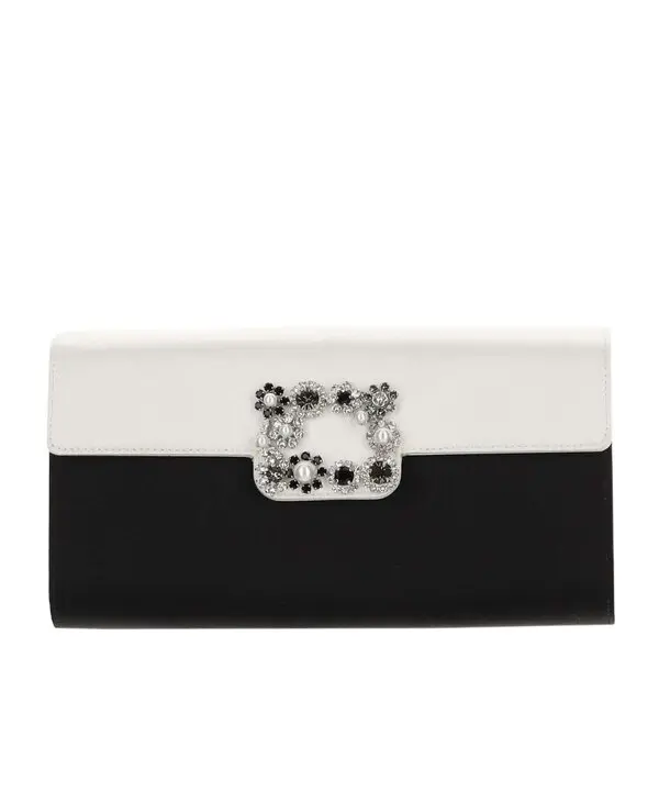 ROGER VIVIER Flower Strass Envelope Clutch Bag - Black