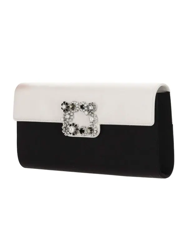 ROGER VIVIER Flower Strass Envelope Clutch Bag - Black
