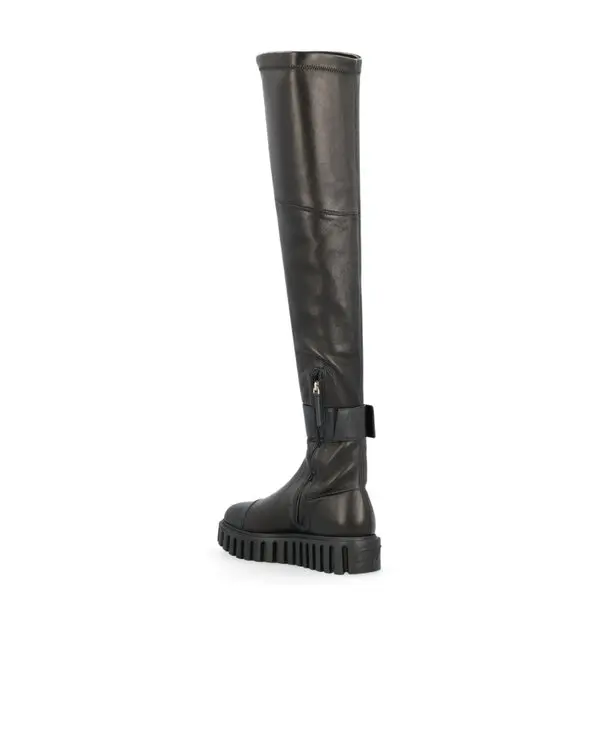 ROGER VIVIER Leather Stretch Over-the-knee Boots With Metal Buckle