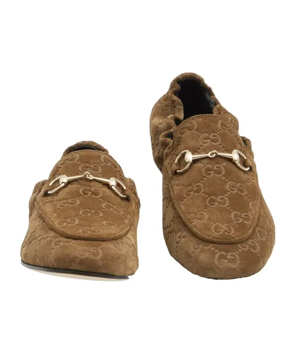 Gucci Gg Logo Horsebit Loafers - Brown