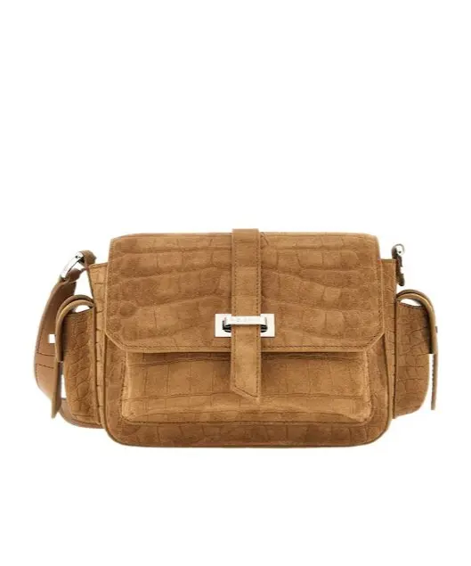 Hogan Croc Effect Leather Cross Body Bag - Beige