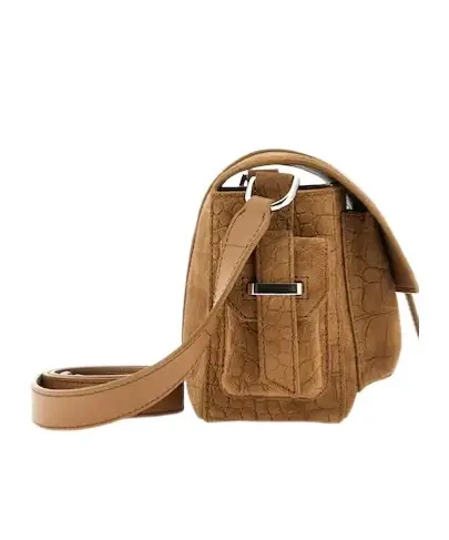 Hogan Croc Effect Leather Cross Body Bag - Beige