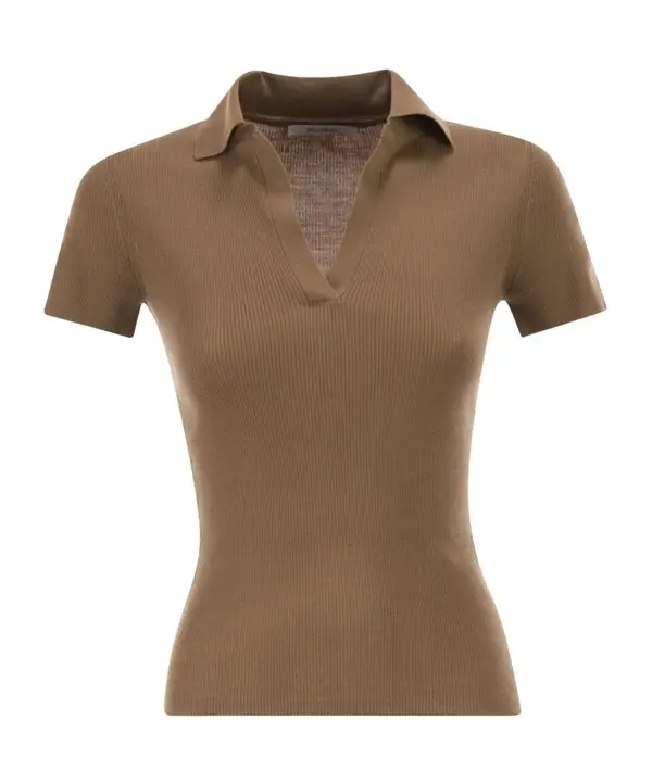 Max Mara Albero Short-sleeved Ribbed Polo Shirt - Brown