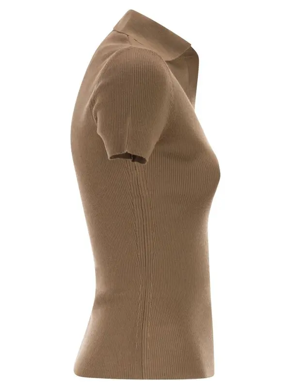 Max Mara Albero Short-sleeved Ribbed Polo Shirt - Brown