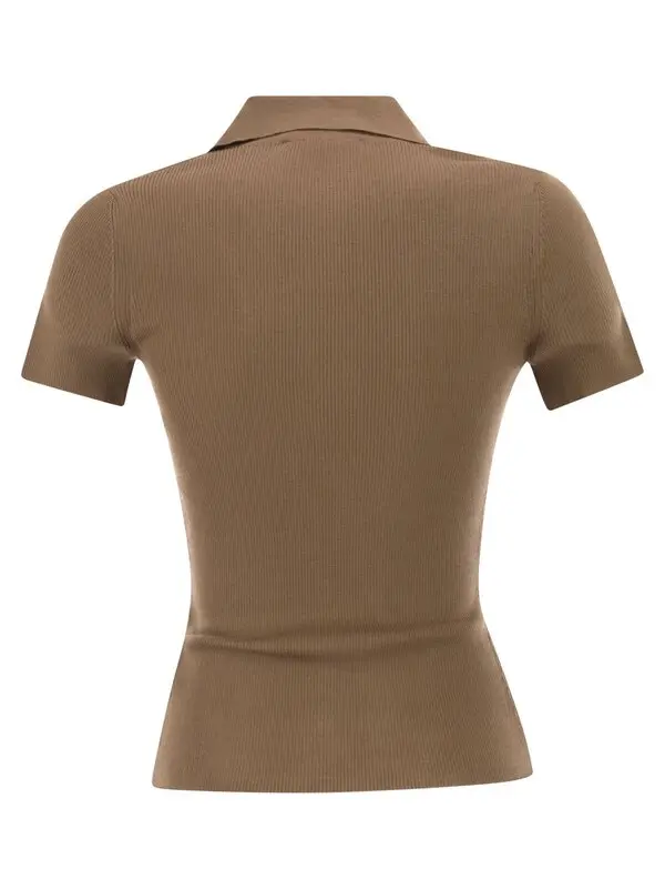 Max Mara Albero Short-sleeved Ribbed Polo Shirt - Brown