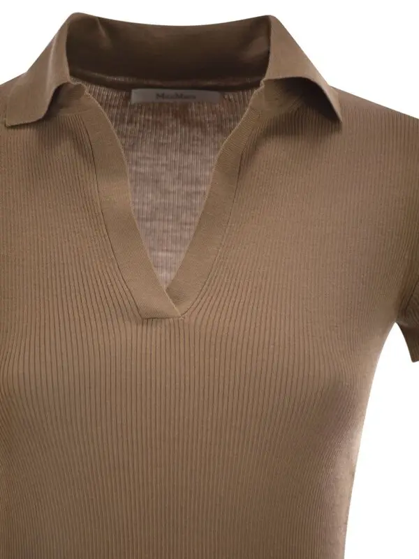 Max Mara Albero Short-sleeved Ribbed Polo Shirt - Brown