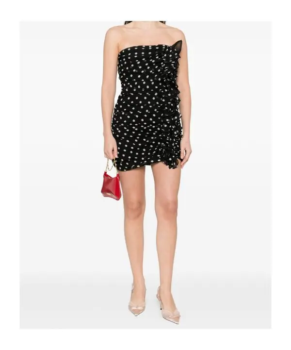 Nina Ricci Ruched Polka-dot Strapless Mini Dress - Black