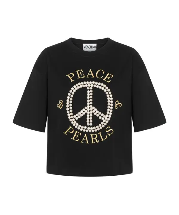 Moschino Cotton T-shirt With Pearl And Gold Thread Embellishment