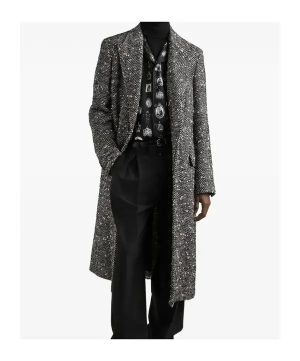 Dolce & Gabbana Single-breasted Herringbone Coat - Black