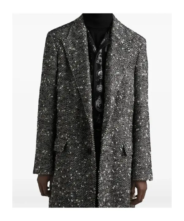 Dolce & Gabbana Single-breasted Herringbone Coat - Black