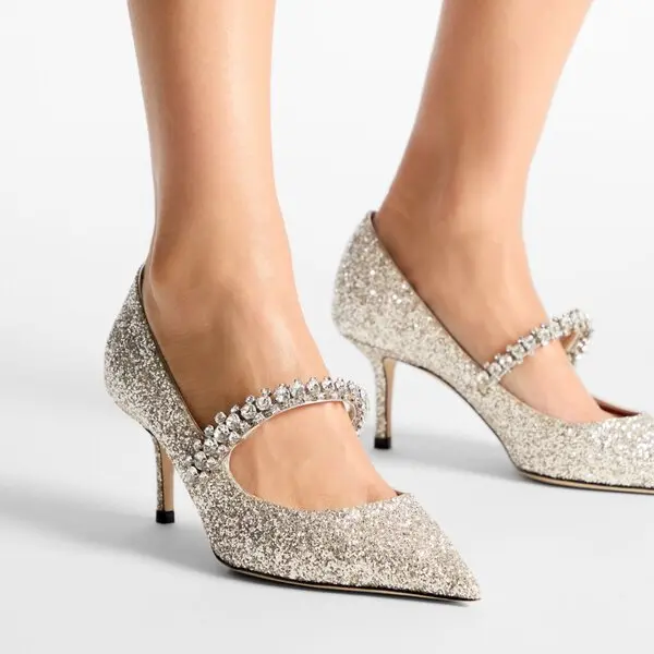 JIMMY CHOO Glitter Pumps With Crystal Strap