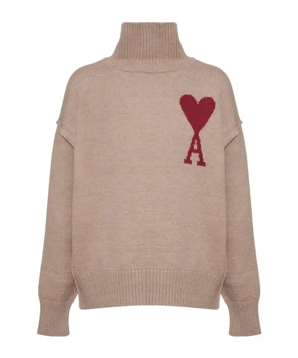Ami De Coeur High-neck Logo Jumper - Nude