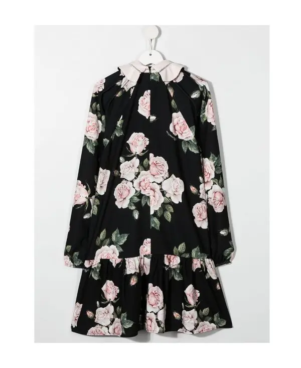 Monnalisa Rose-printed Ruffled Dress