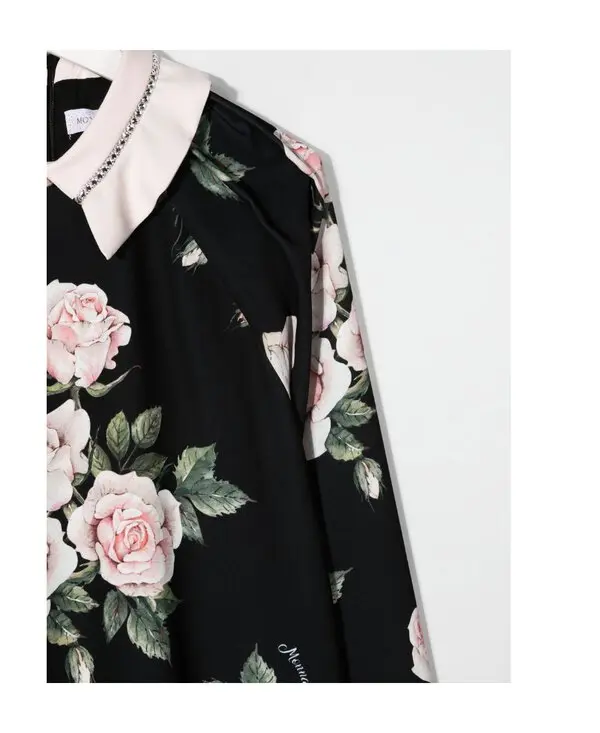 Monnalisa Rose-printed Ruffled Dress