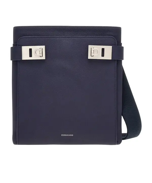 FERRAGAMO Gancini Buckle Shoulder Bag - Midnight Blue