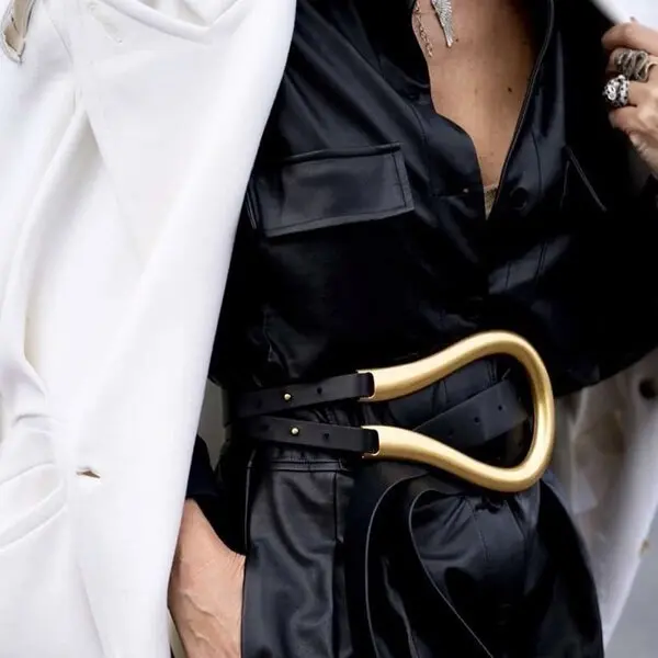 Bottega Veneta Double Strap Belt With Gold Tone Buckle